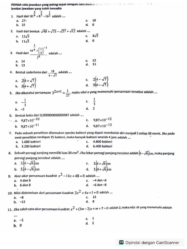 Try Out ASAJ Matematika 9 SMP 2024 | PDF