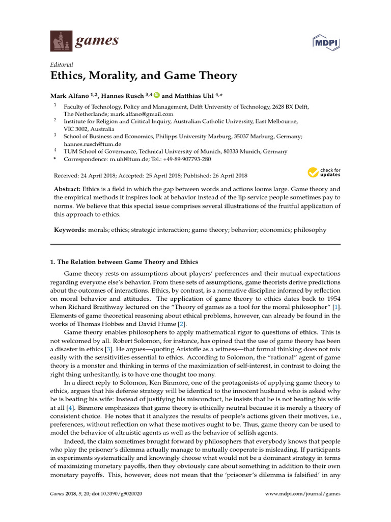 Ethics, Morality, and Game Theory | PDF | Game Theory | Theory