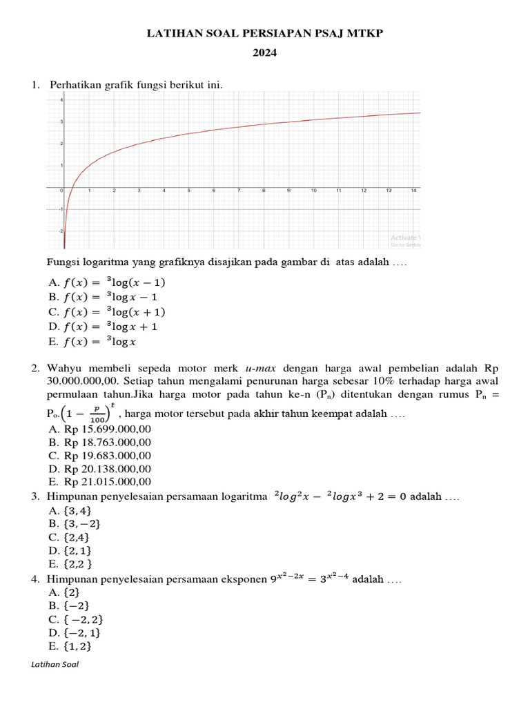 Latihan Soal Persiapan Psaj 2024 MTKP-1 | PDF