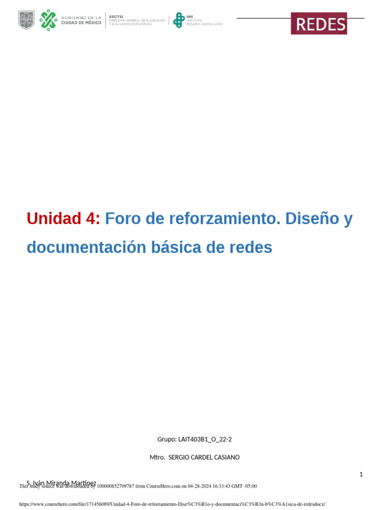 Unidad 4 Foro de Reforzamiento. Dise o y Documentaci N B Sica de Redes | PDF | Red de ...