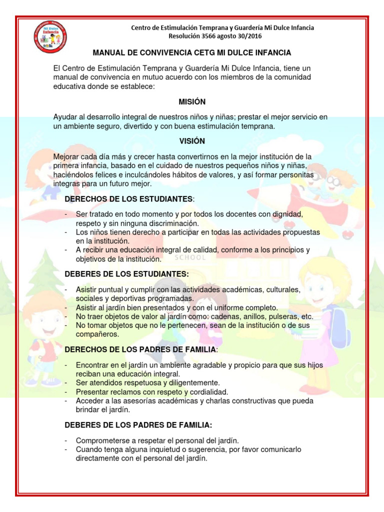 Manual Padres de Familia CETG Mi Dulce Infancia 2024 | PDF | Cuidado de ...