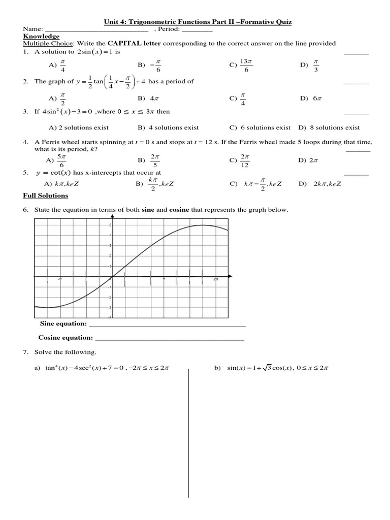 Unit 4 Trig Functions - Formative Quiz | Download Free PDF ...