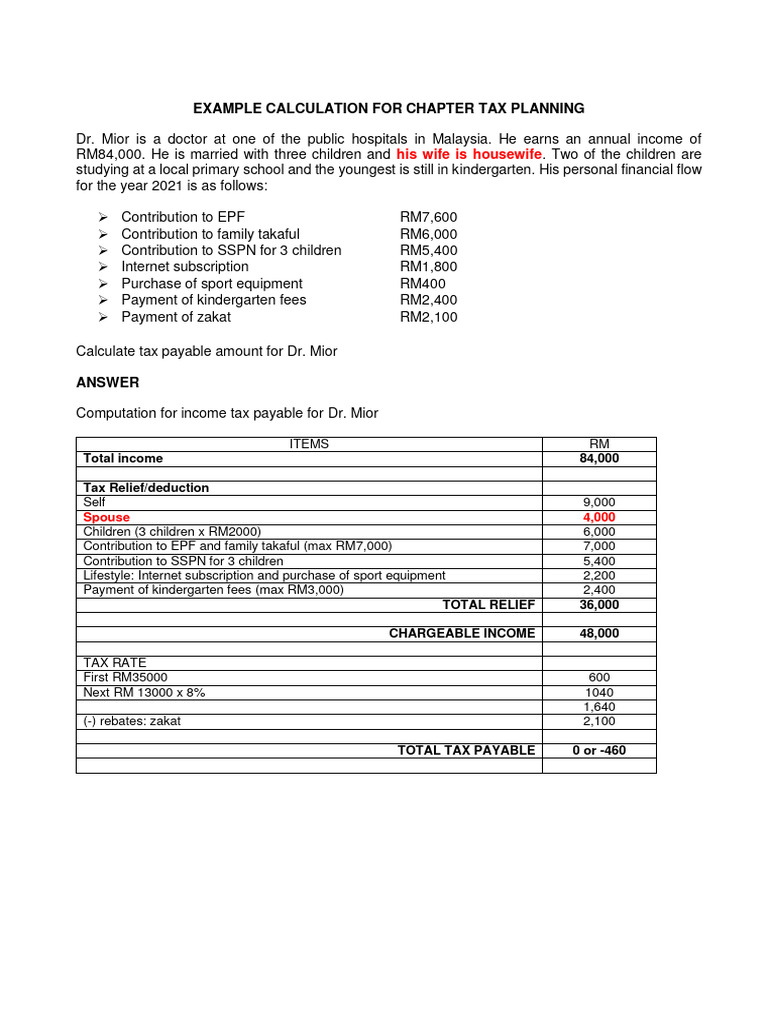 Example Calculation For Chapter Tax Planning | PDF | Academic Degree ...