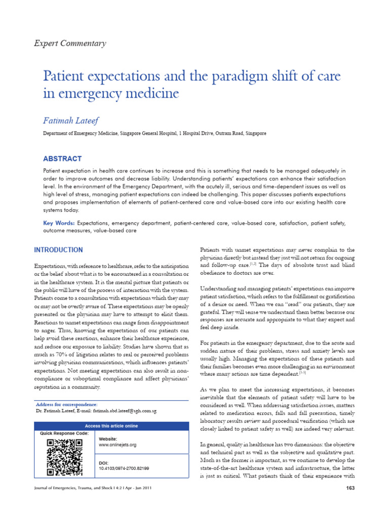 Patient Expectations and The Paradigm Shift of Care in Emergency ...