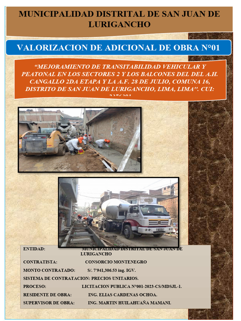Informe Valorizacin de Adicional 01 | PDF | Lima | Presupuesto