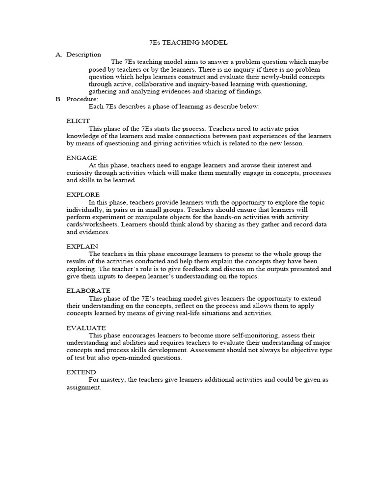 7es TEACHING MODEL | PDF | Learning | Teachers