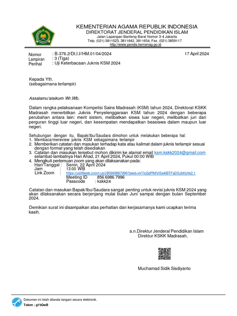 Surat Review Juknis KSM 2024 | PDF