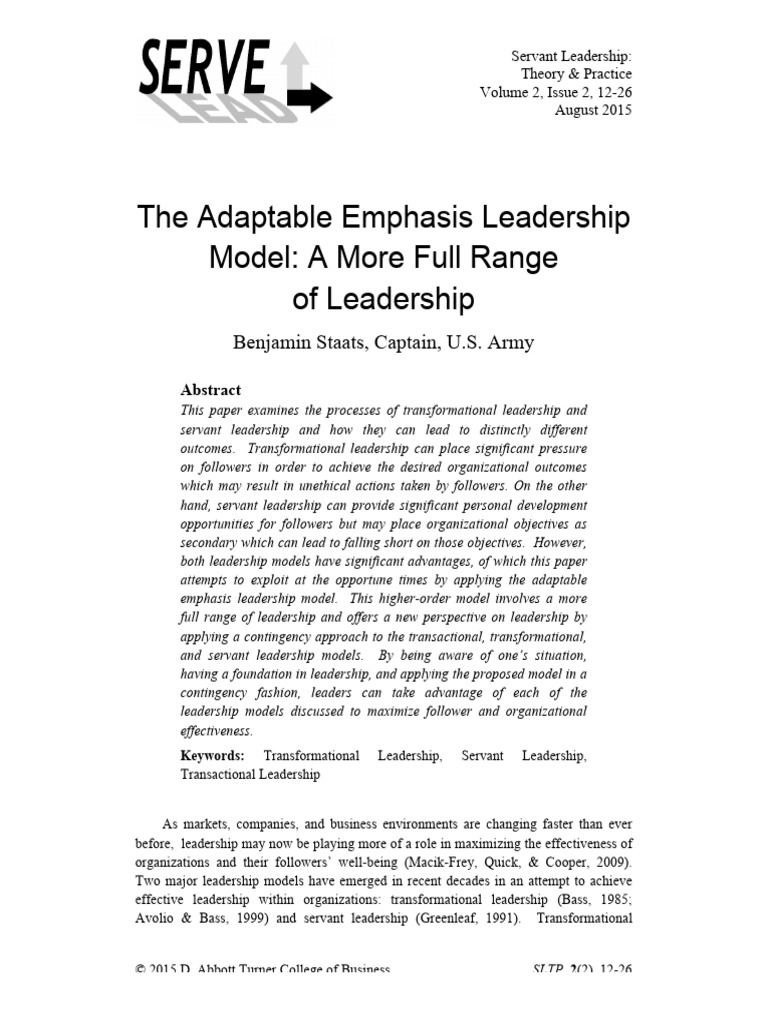 The Adaptable Emphasis LeadershipModel - A More Full Rangeof Lea | PDF ...