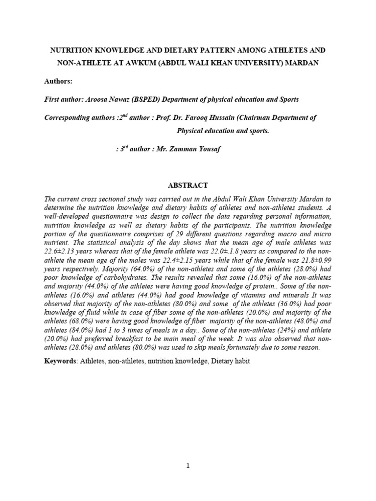 Aroosa Paper | PDF | Nutrients | Dietitian