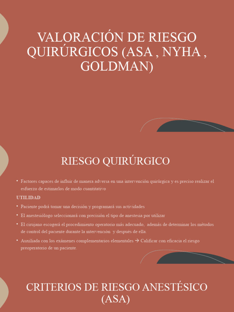 Valoración de Riesgo Quirúrgicos (Asa, Nyha | PDF | Diabetes | Trombosis