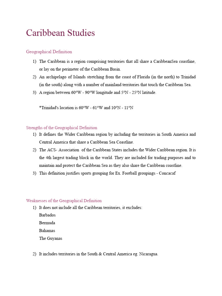 Caribbean Studies - Geographical and Geological Defintion of The ...