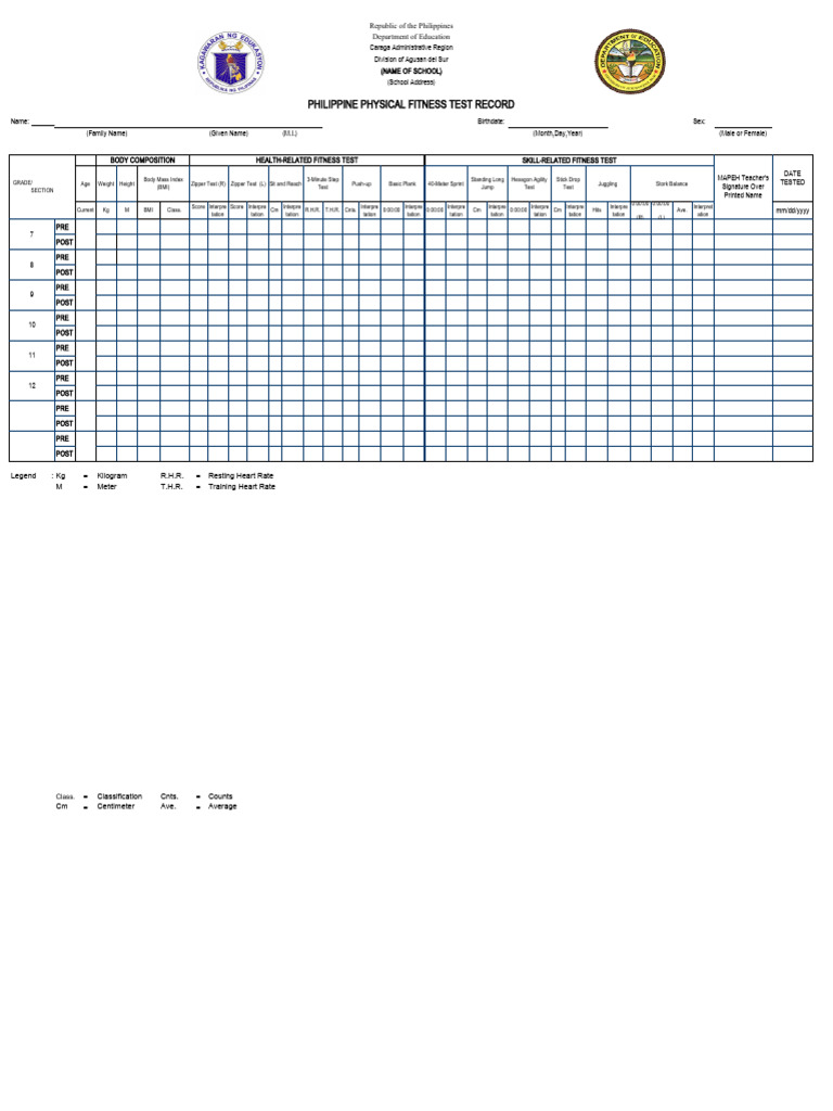 Philippine Physical Fitness Test Record | PDF | Body Mass Index ...