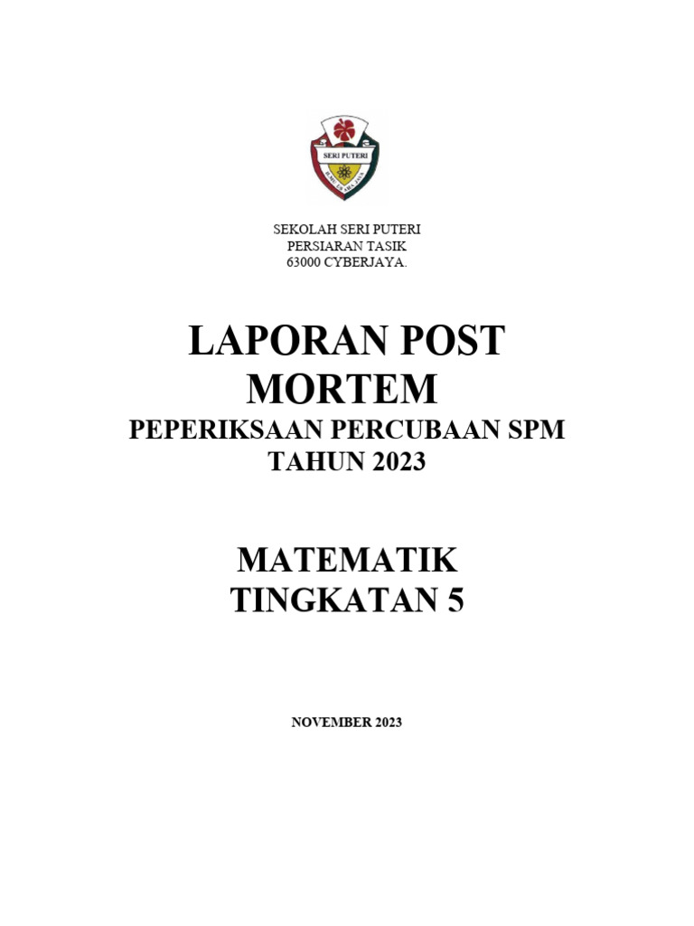 2023 - Mate - Laporan Post Mortem Percubaan SPM Tahun 2023 | PDF