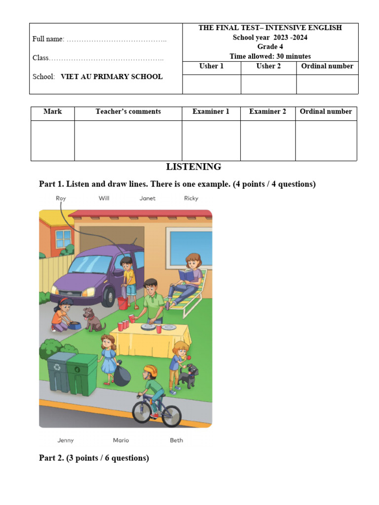 Lớp 4: Đề Thi Tiếng Anh Cuối Kỳ | PDF
