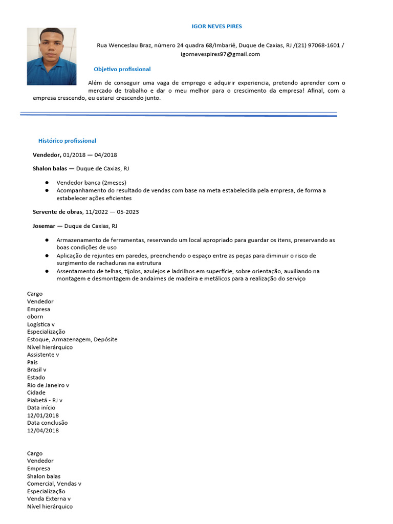 Currículo Igor | PDF | Cidade