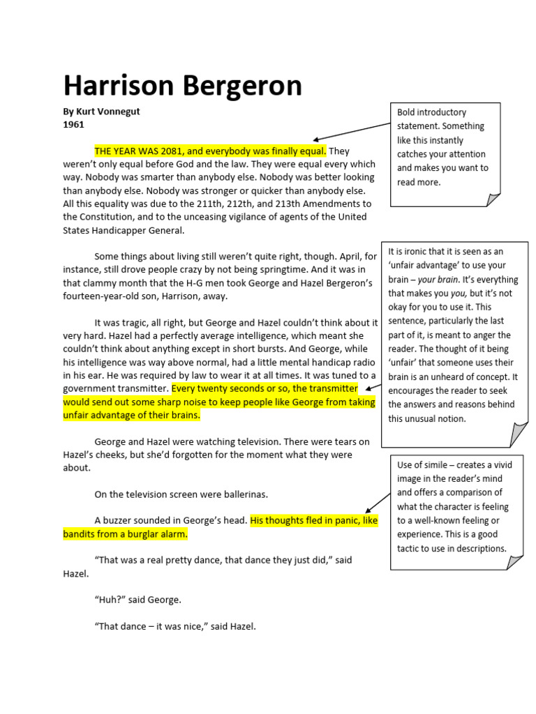Harrison Bergeron - With Annotations | PDF