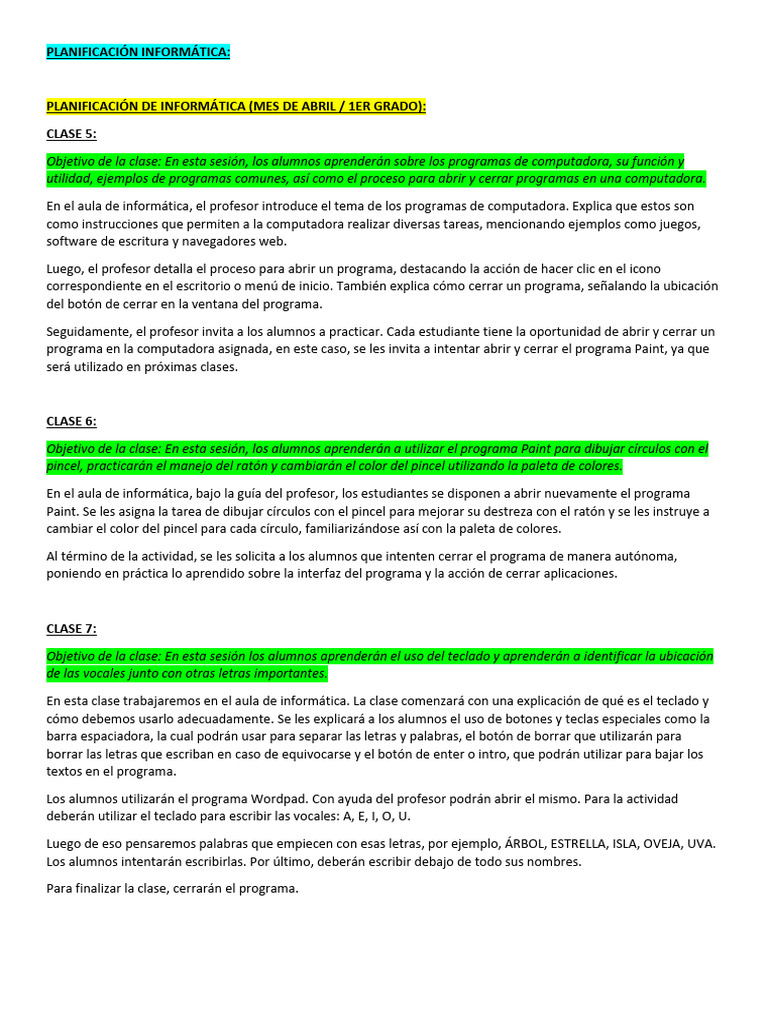 Planificación Informática Abril Pdf Programa De Computadora
