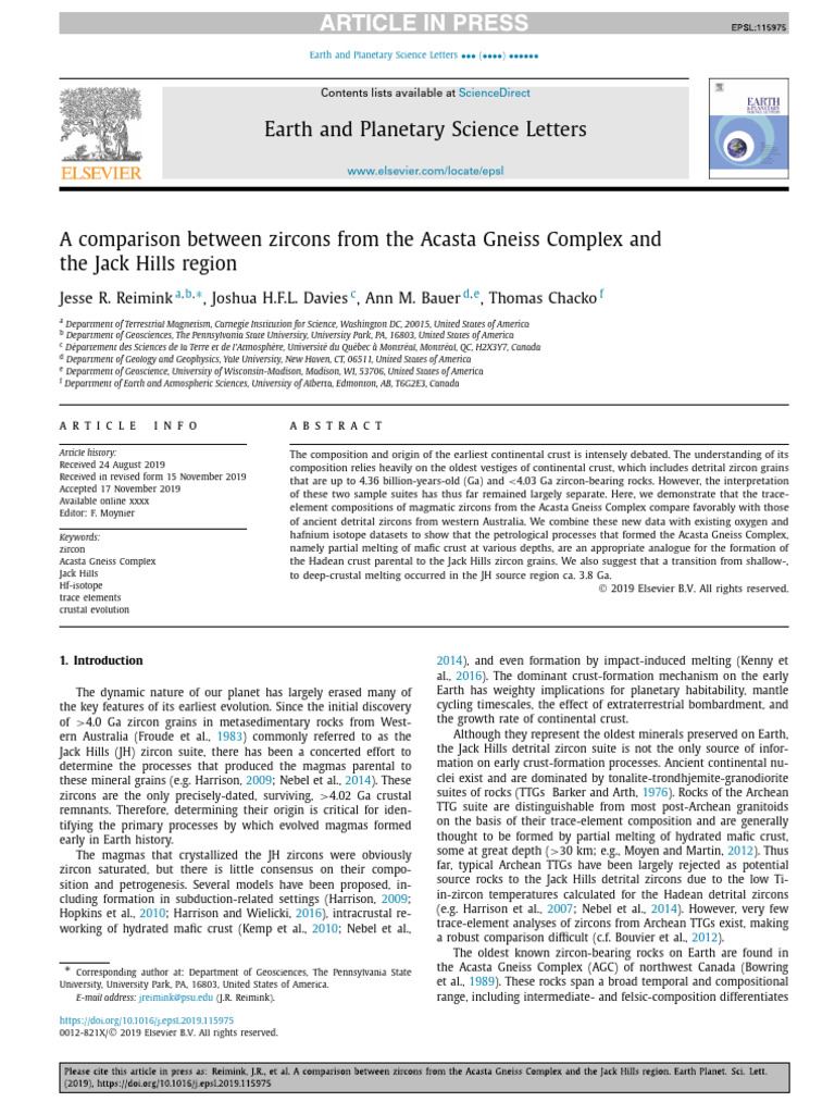 Comparacion de ACASTA GNEISS AND ZIRCONS | PDF | Magma | Geology