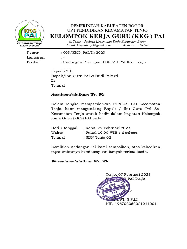 Surat Undangan KKG PAI | PDF