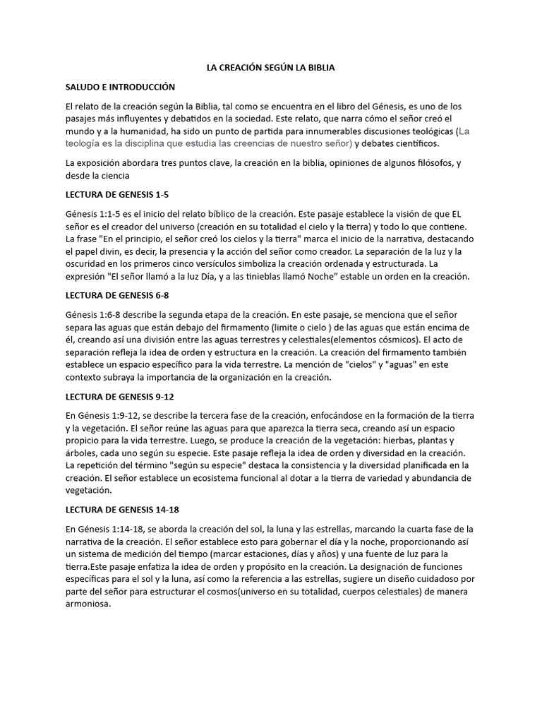 Creación según la Biblia y su análisis | PDF | Immanuel Kant | Conocimiento
