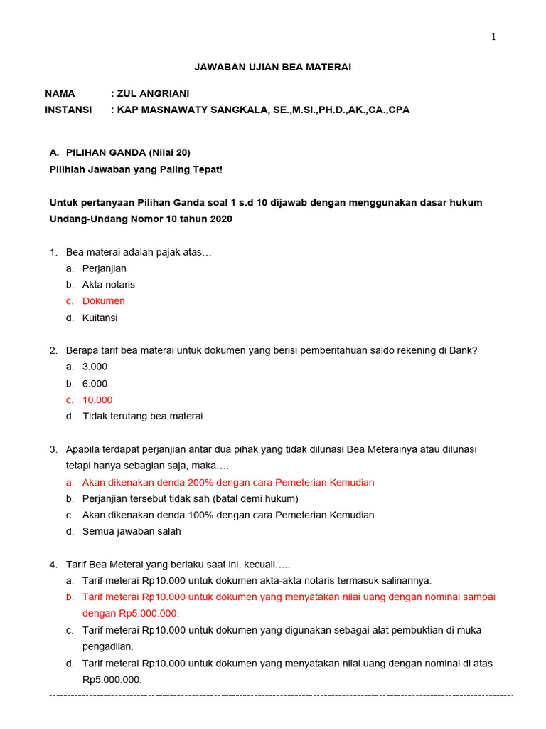 Soal Ujian Bea Meterai | PDF