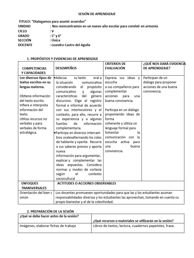 Sesión de Aprendizaje 05 | PDF | Aprendizaje | Evaluación