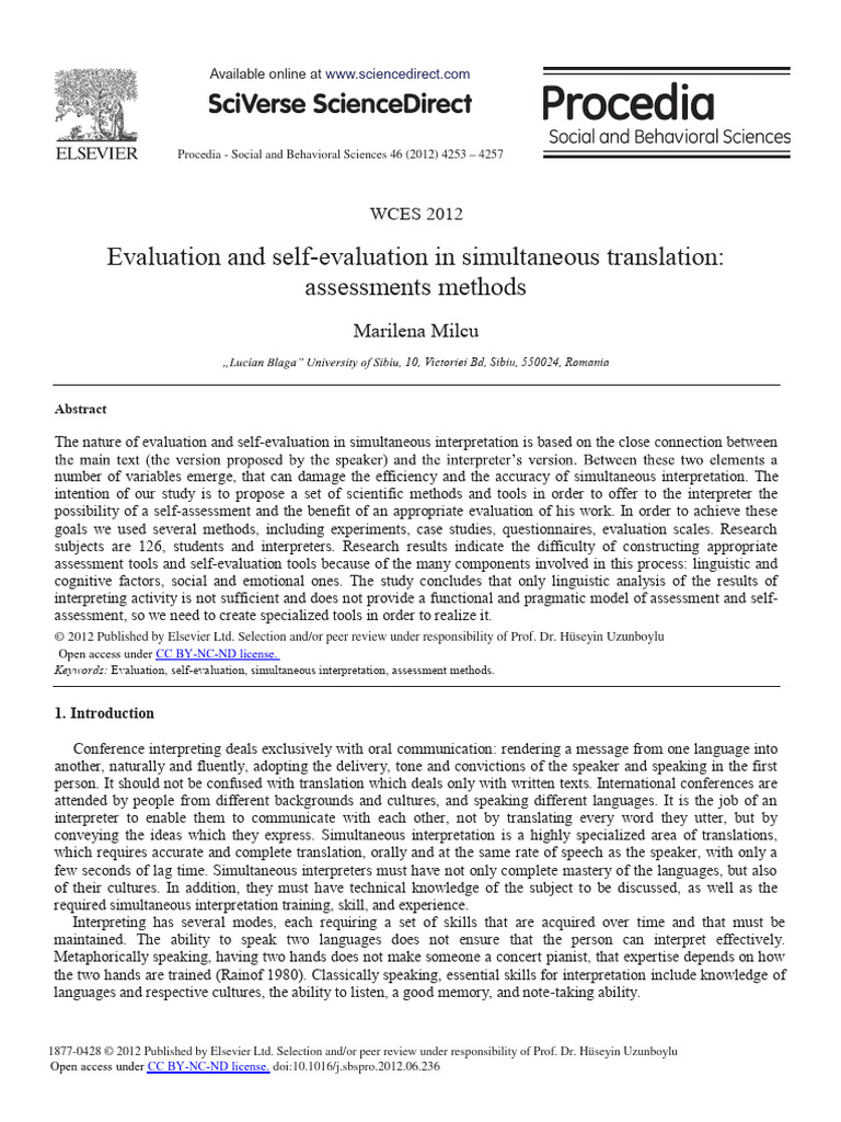 Evaluatio Nand Self-Evaluation in Simultaneous Translation Assessments ...