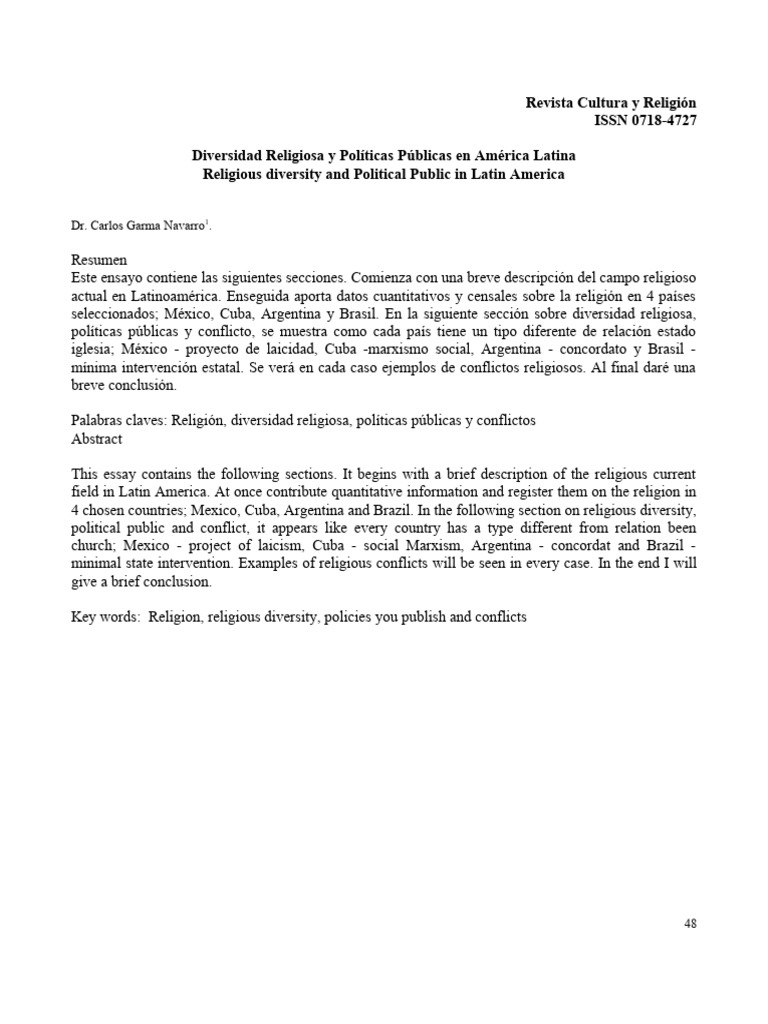 Diversidad Religiosa y Políticas Públicas en América Latina. Carlos ...