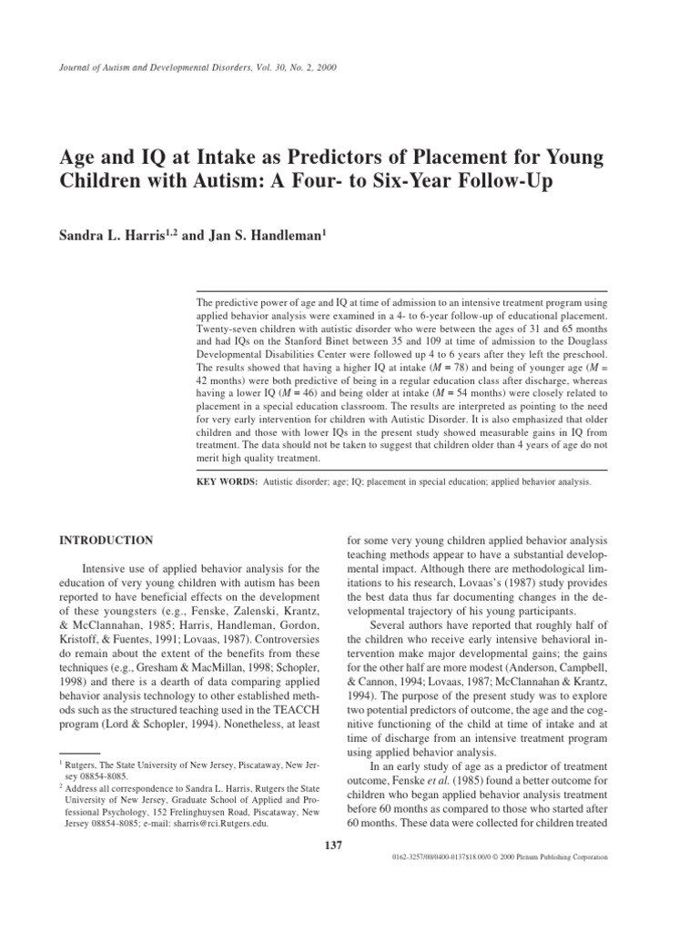 Age&IQ as Predictors of Placement for Children With Autism | PDF ...