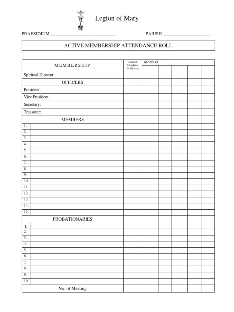 Legion of Mary Attendance Sheets | PDF