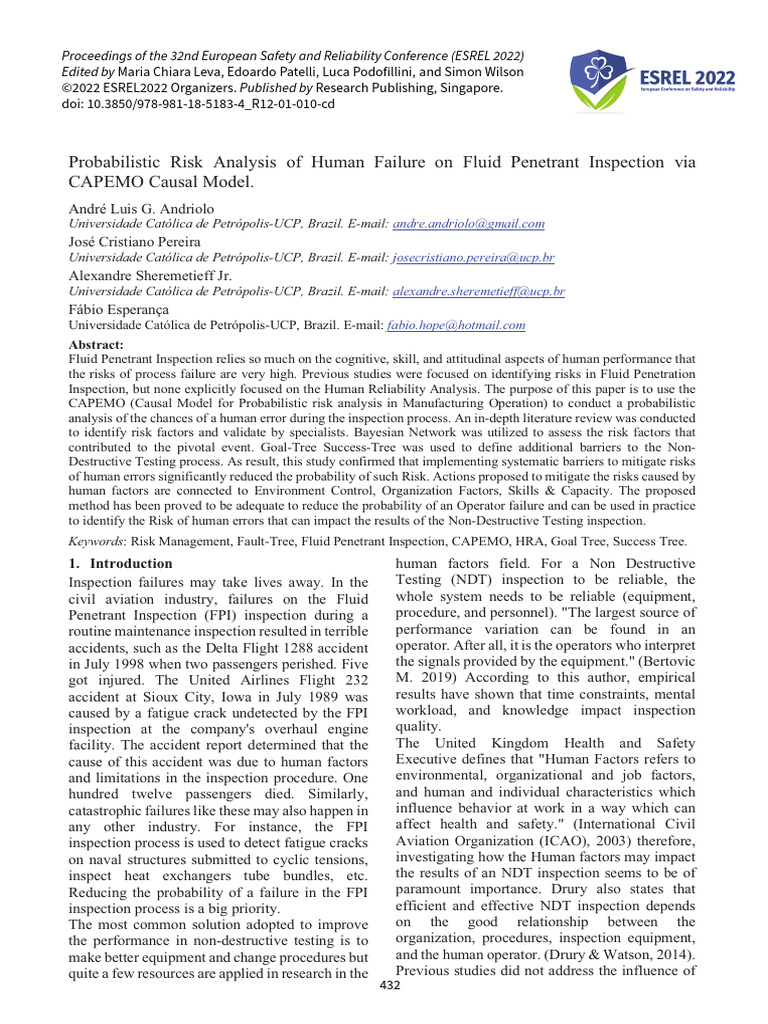 Probabilistic Risk Analysis of Human Error in Fluid Penetrant Inspection | PDF | Risk ...
