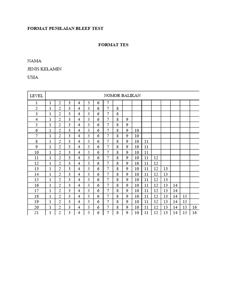 Format Penilaian Bleep Test Atletik | PDF
