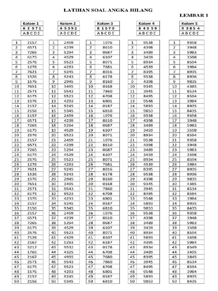 Tes Kecermatan Polri Deret Angka Hilang | PDF
