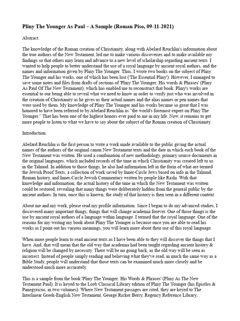 Pliny The Younger As Paul A Sample Roman | PDF | New Testament | Latin