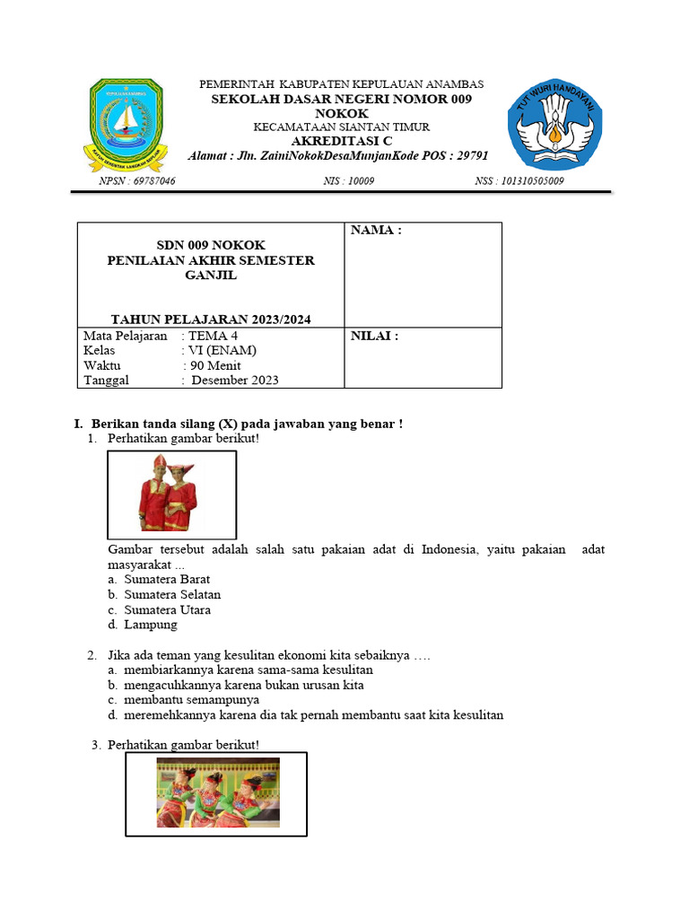 Soal Pas Kelas 6 Tema 4 Semseter 1 | PDF