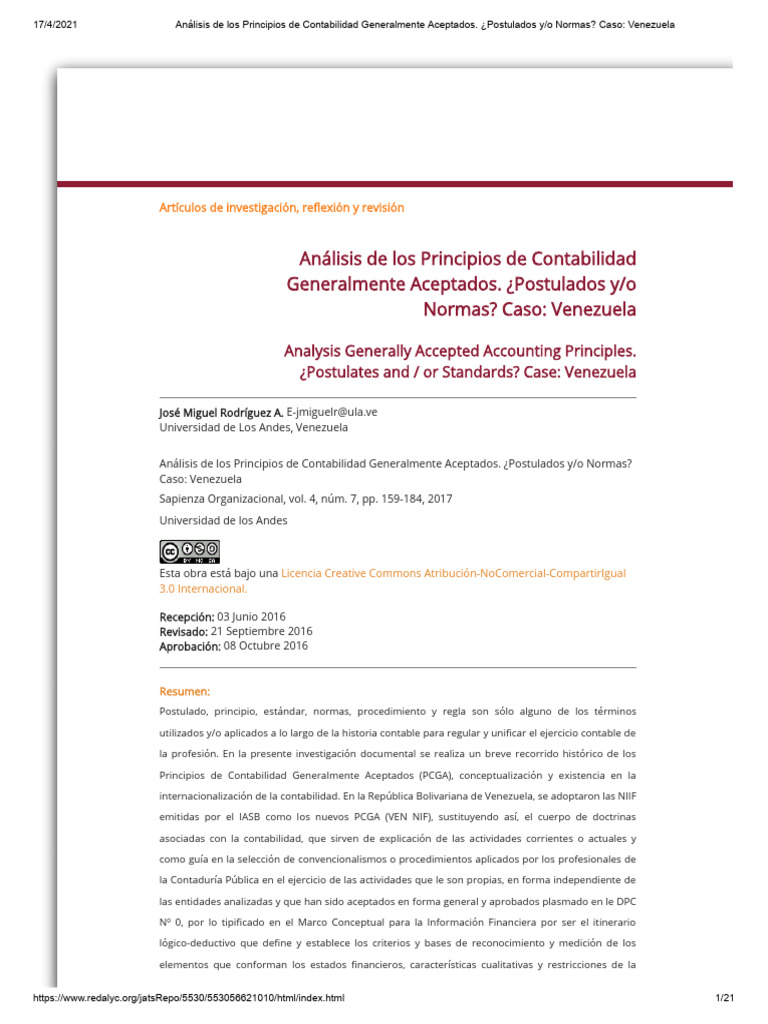 An-Lisis de Los Principios de Contabilidad Generalmente Aceptados. - Postulados y - o Normas ...