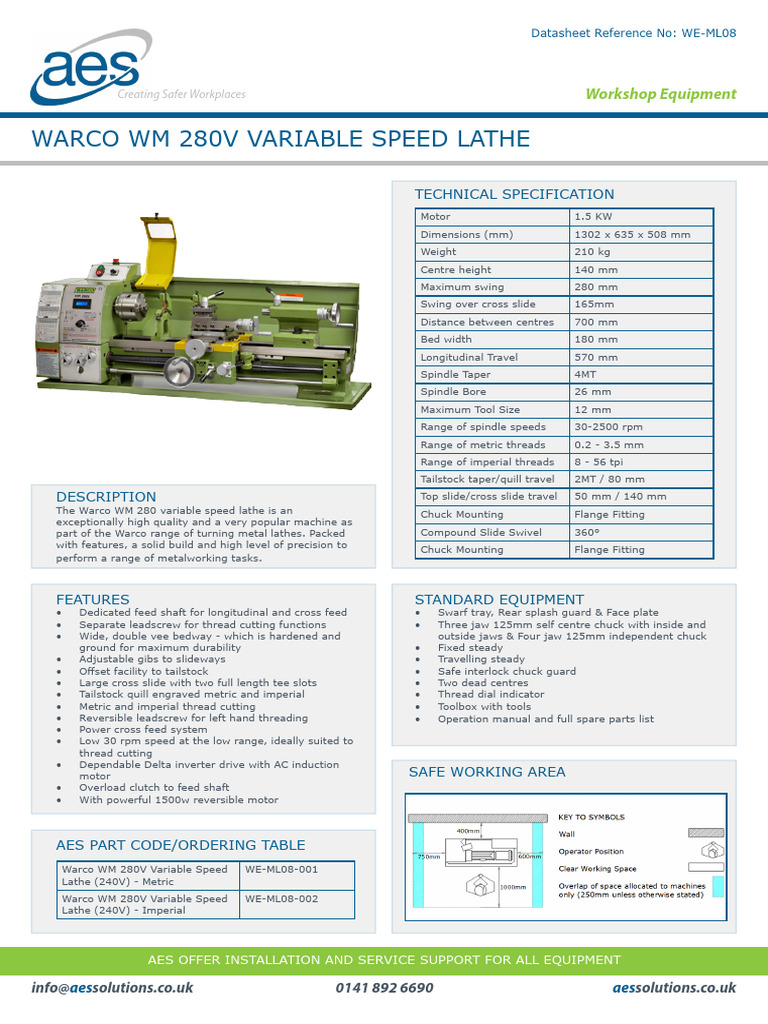 Warco WM 280V Lathe Features Overview | PDF | Metalworking | Tools