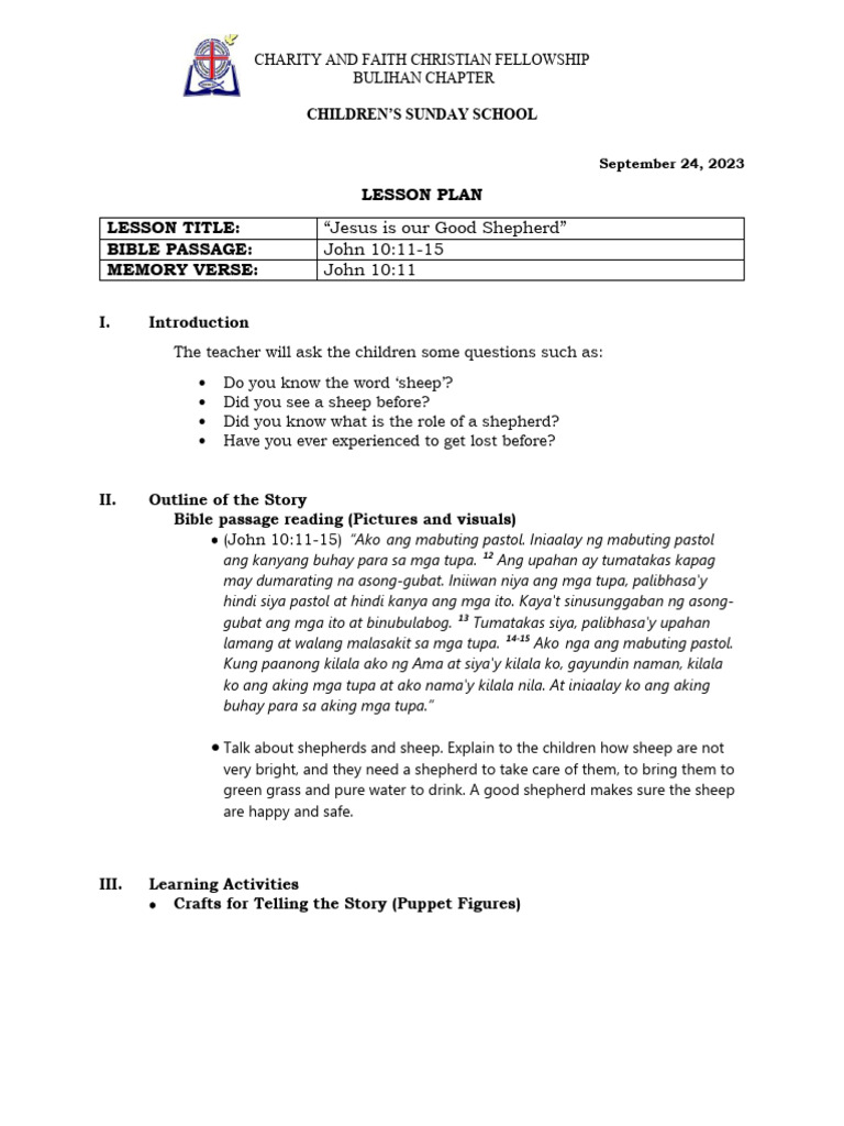 Lesson Plan (Sunday School) | PDF