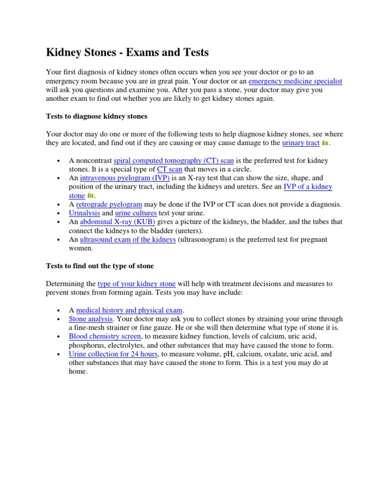 Kidney Stones: Diagnosis and Tests | PDF | Lifestyle