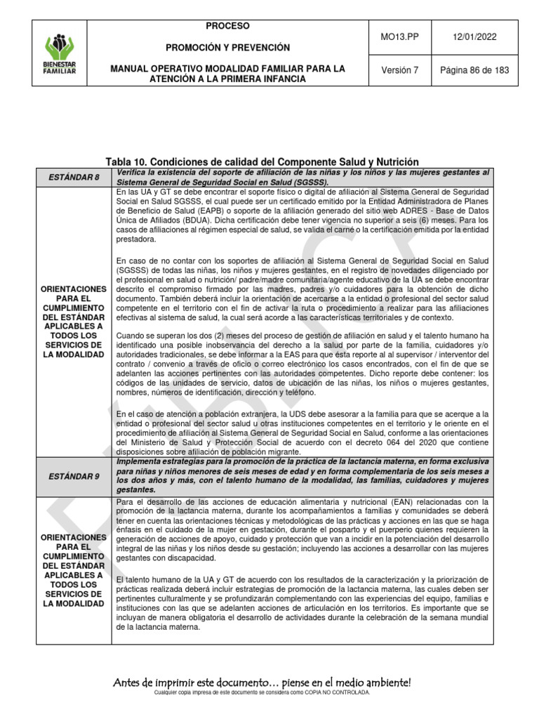 Estandares Dimf | PDF | Alimentos | Amamantamiento