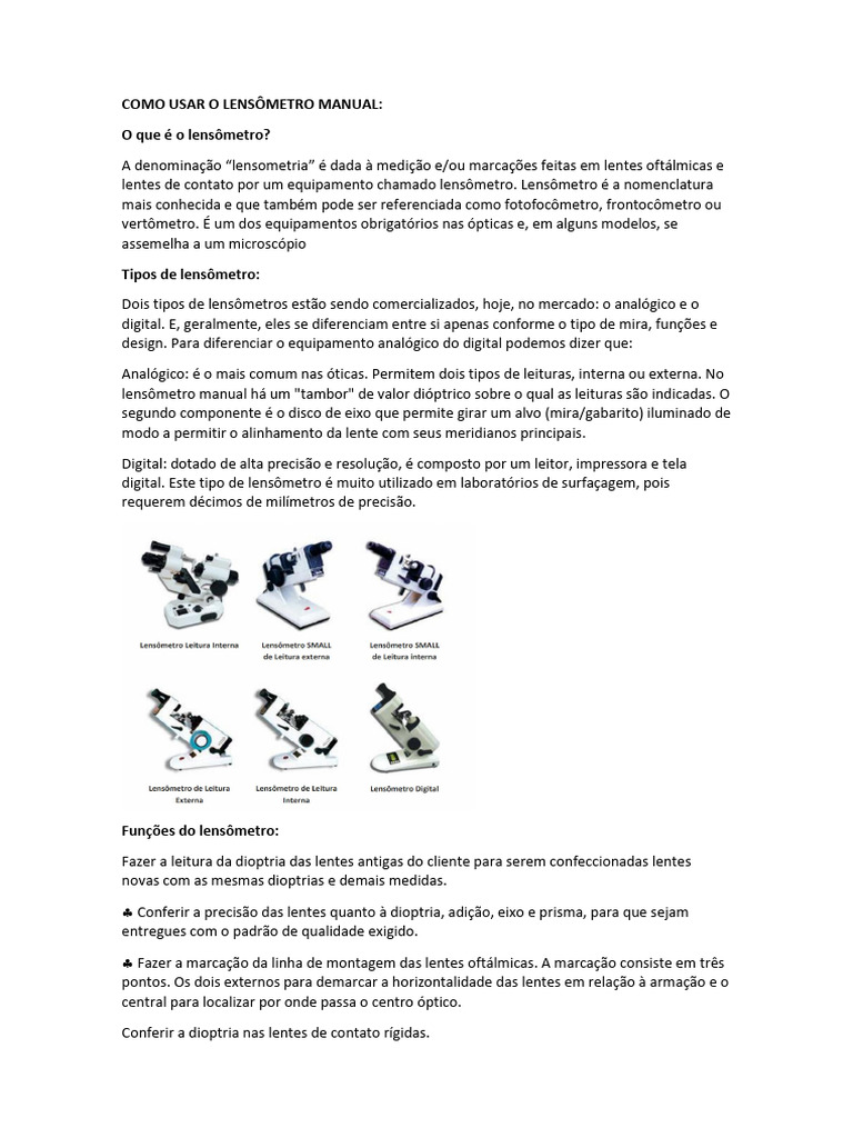 Lensometria (Lensômetro) | PDF | Ótica | Olho