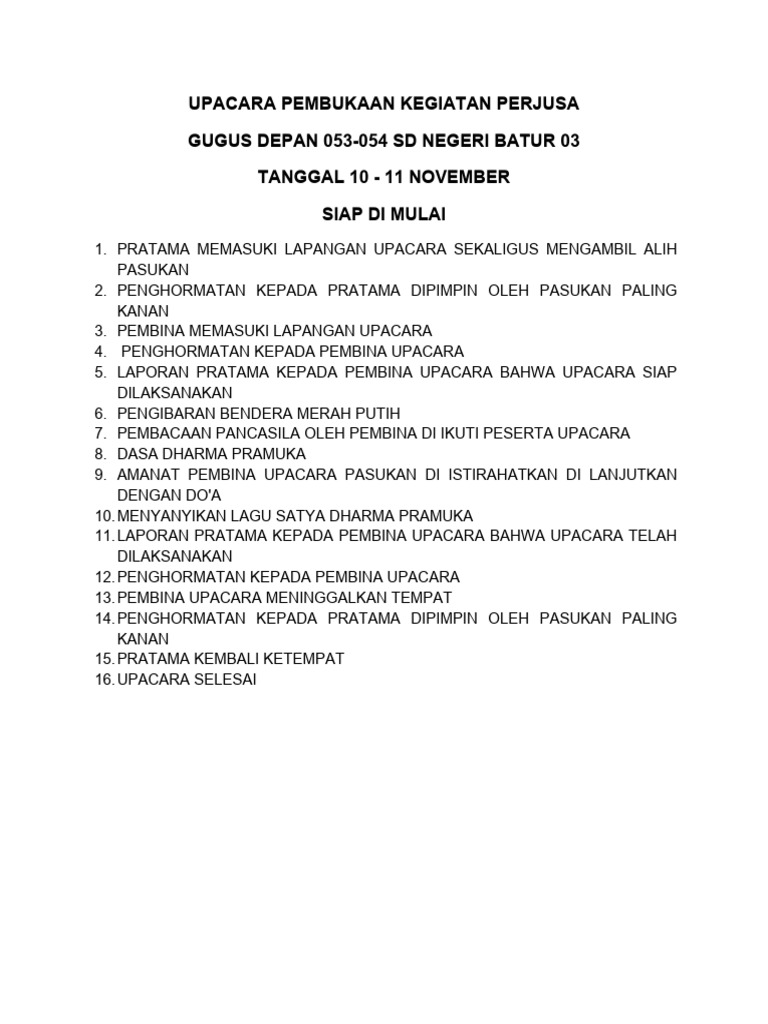 Upacara Pembukaan Perjusa SD Batur 03 | PDF