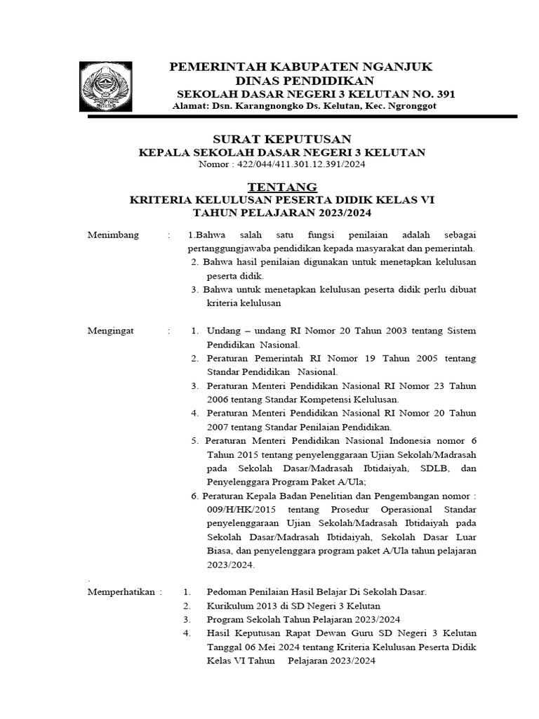 Standar Kriteria Kelulusan Psaj | PDF