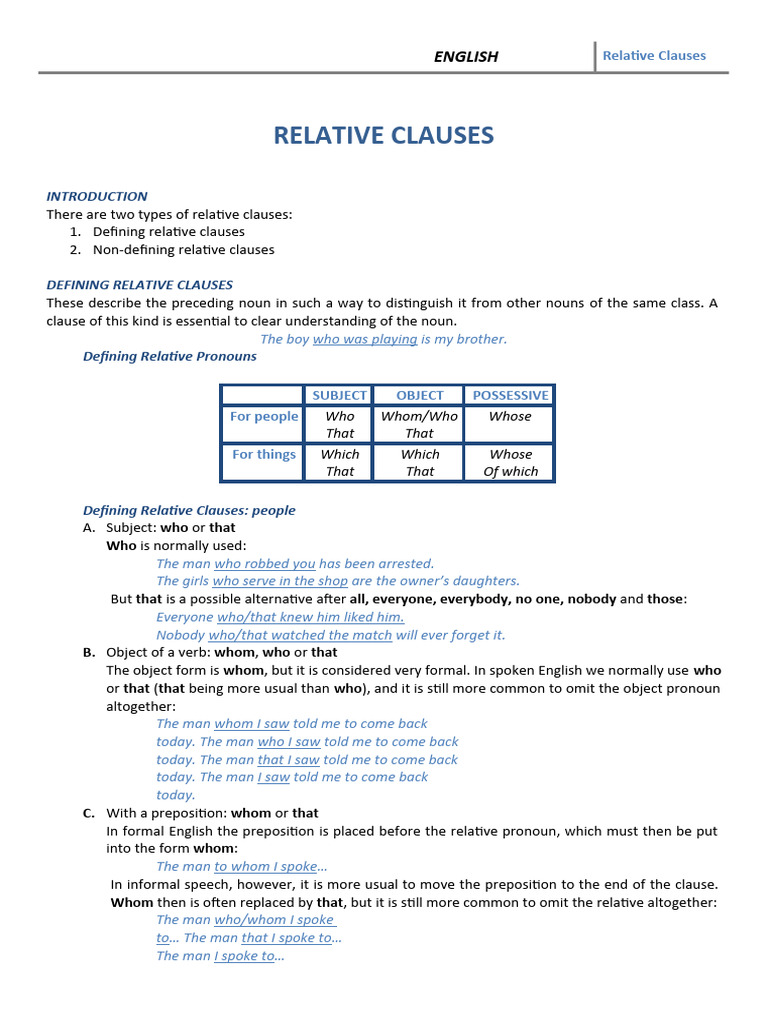 Relative Clauses | Download Free PDF | Pronoun | Noun