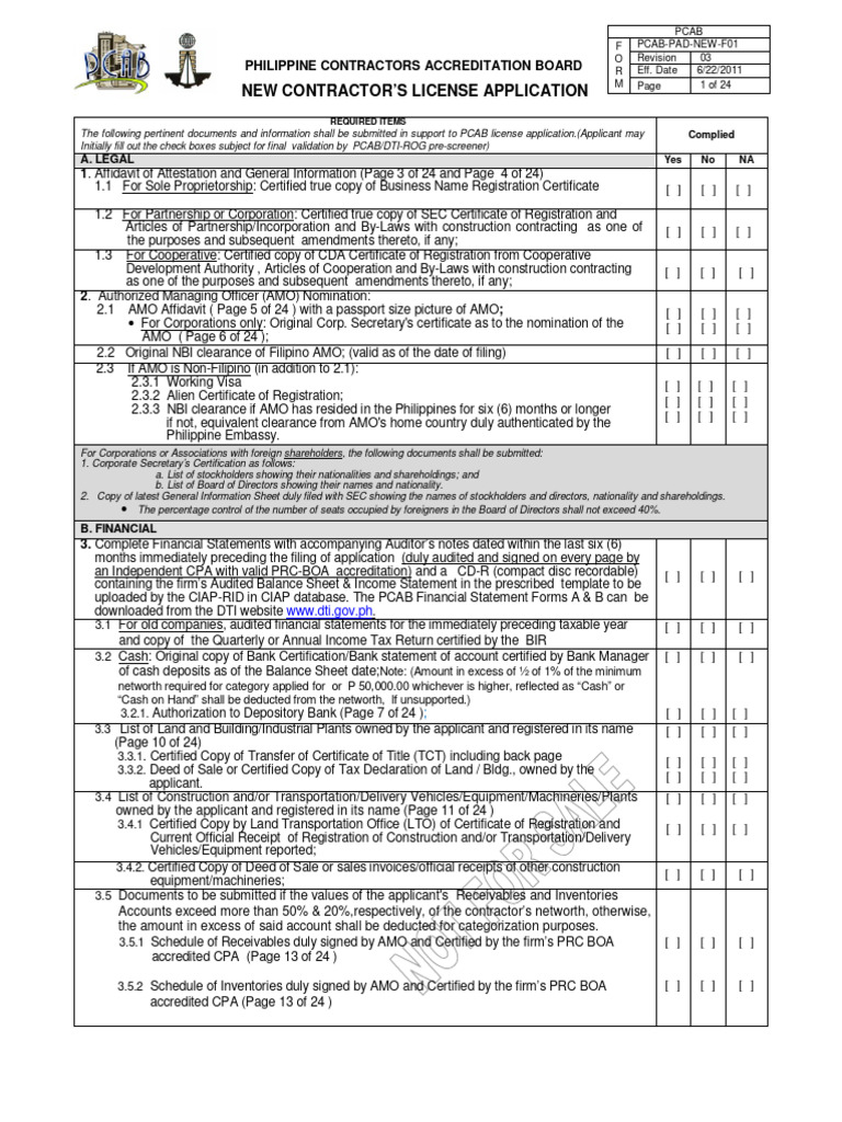 Contractor's License Application - Rev03 | PDF | Affidavit | Receipt