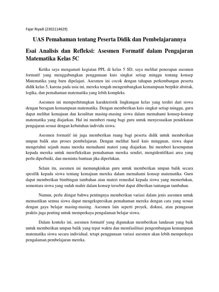 UAS Pemahaman Tentang Peserta Didik Dan Pembelajarannya | PDF