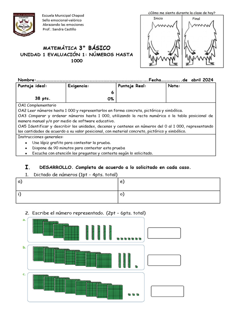 Evaluación de Matemática 3° Básico | PDF