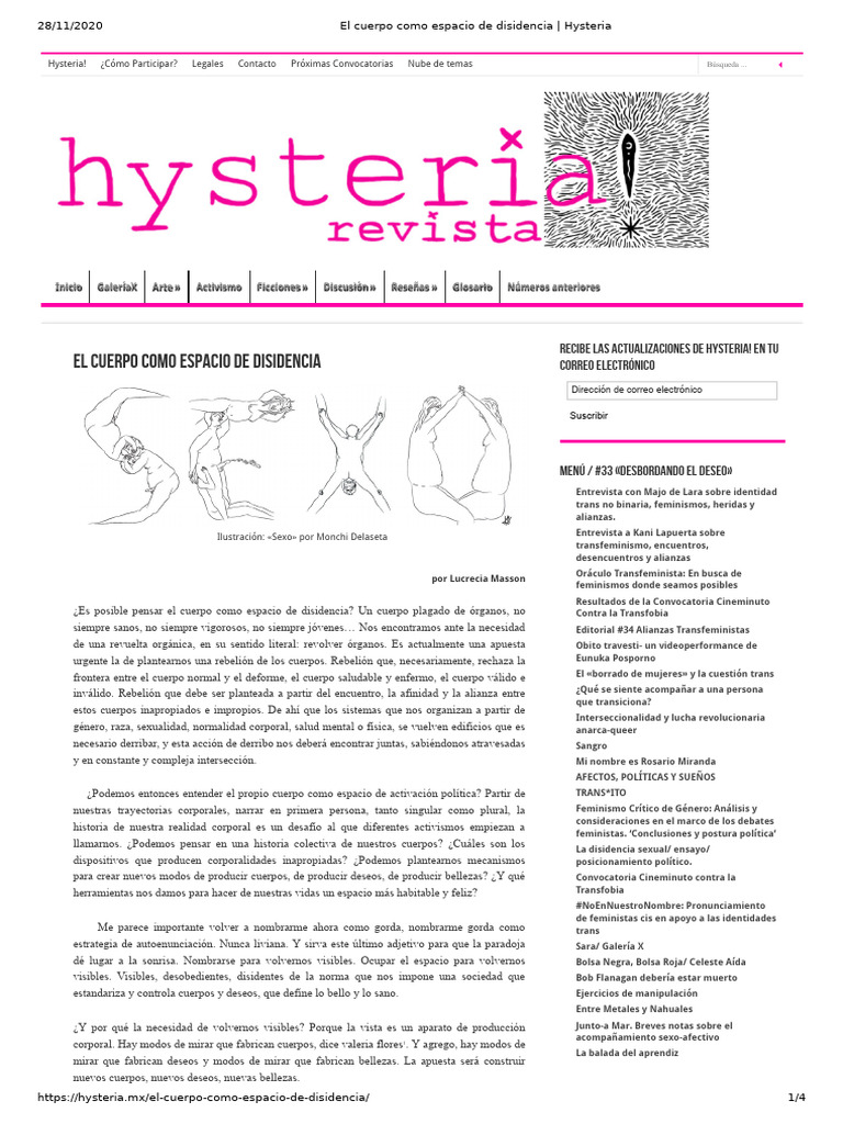 El Cuerpo Como Espacio de Disidencia - Hysteria | PDF | Transgénero | Estudios LGBTQIA+