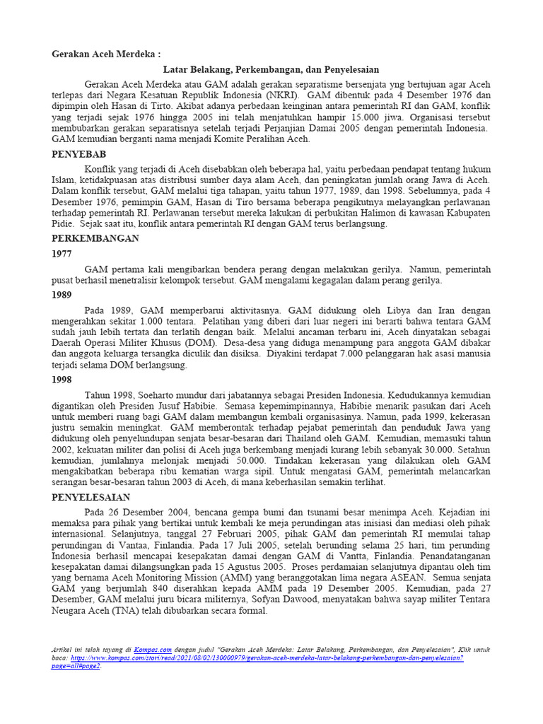 Sejarah Gerakan Aceh Merdeka | PDF | Politik