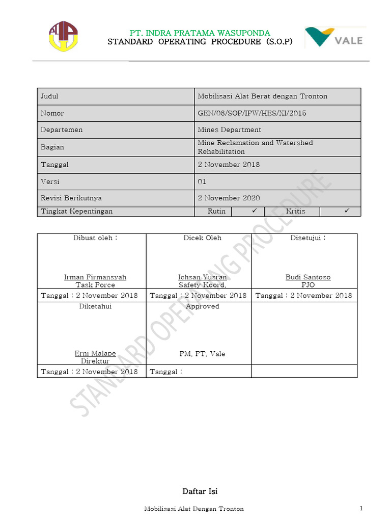 GEN 08 SOP Mobilisasi Alat Dengan Tronton | PDF